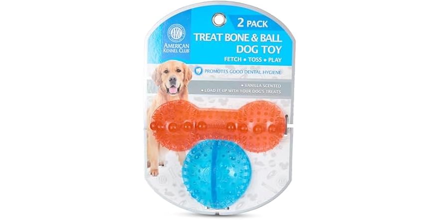 AKC 2-Pack TPR Treat Toys – Vanilla Scented Bone & Ball