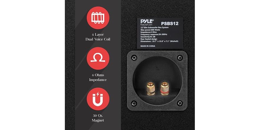 Pyle 12-inch 600 Watts Slim Subwoofer Box