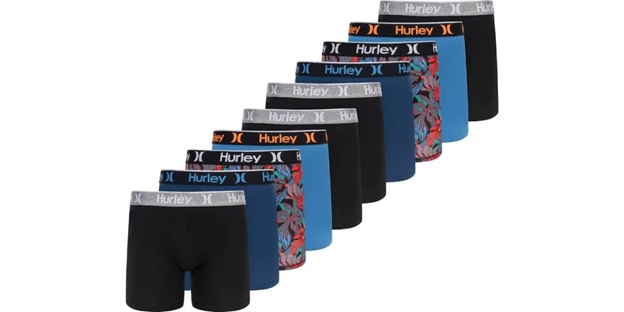 Hurley Mens 10 Pack Printed Boxer Briefs