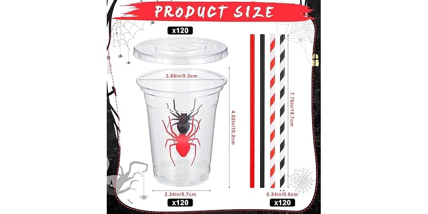 120 Set Spider Party Disposable Cups