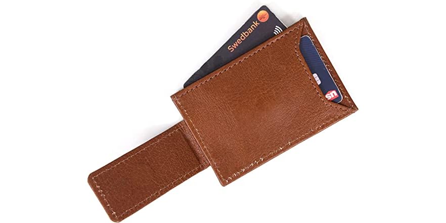 Minimalist Slim Wallet w/ Money Clip, Caramel Brown