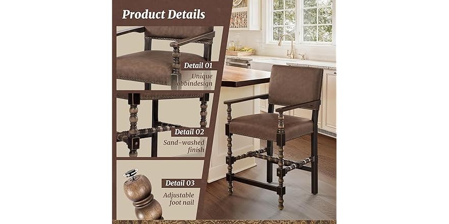 Cozyman BC075525050078 Vintage Counter Height Bar Sto