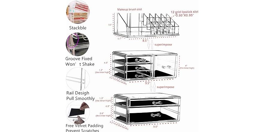Cq acrylic 3 Pack Clear Makeup Organizer