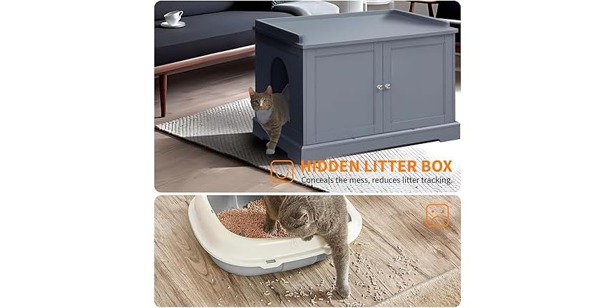 Cat Gray Litter Box Enclosure Furniture