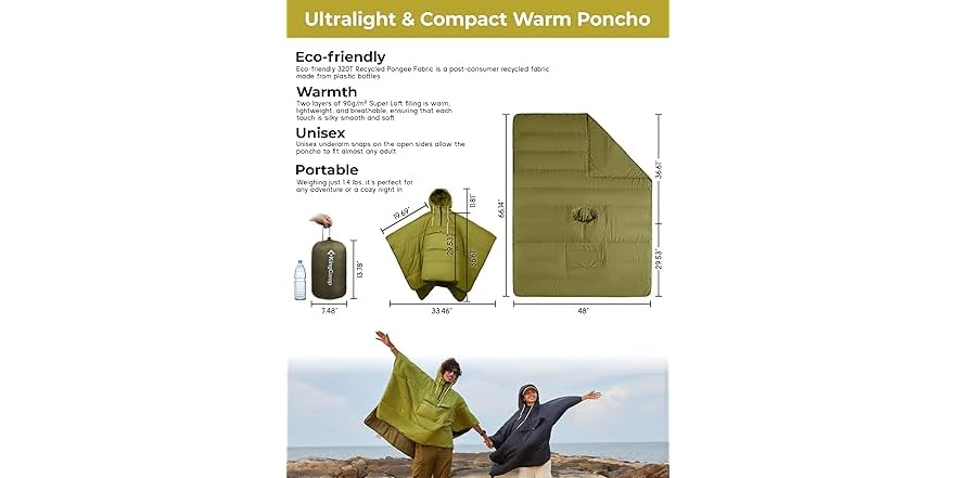 KingCamp Blanket Poncho Hooded Ultralight