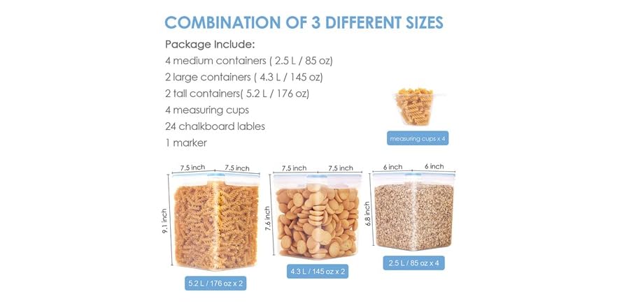 VTOPMART 8-Piece Large Food Storage Containers