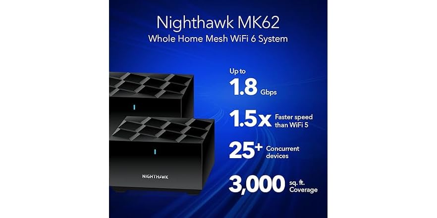 NETGEAR Nighthawk MK62-100NASMesh WiFi 6 AX1800 Router (Open Box)