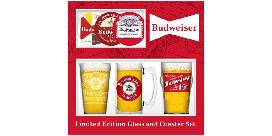 Budweiser Limited Edition 3 Glass and Coaster Collection