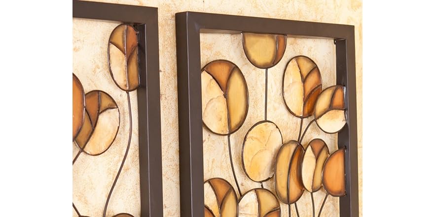 Abstract Metal/Capiz Wall Panel 2pc Set