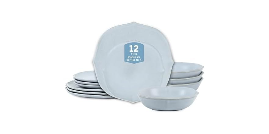 Stone Lain Baskerville 12-Piece Dinnerware Set, Light Blue