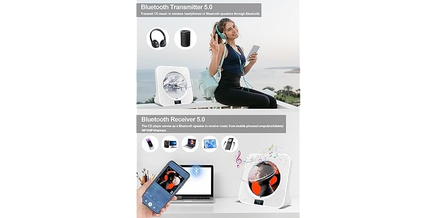 Jimwey Desktop CD Player Portable with Bluetooth