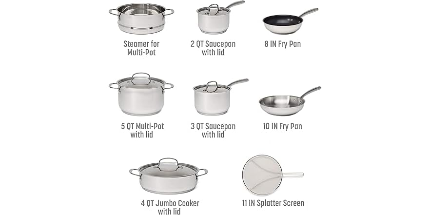 Goodful 12-Piece Classic Stainless Steel Cookware Set