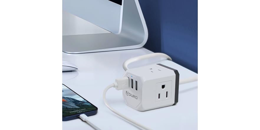 Aduro Square Power Strip - 3 AC Outlets & 3 USB Ports