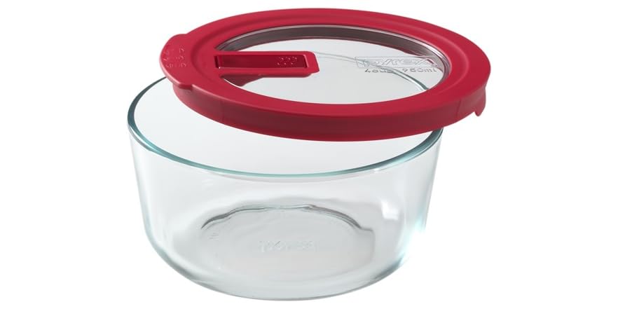 Pyrex No-Leak 4-Cup Round Storage Bowl with Red Lid