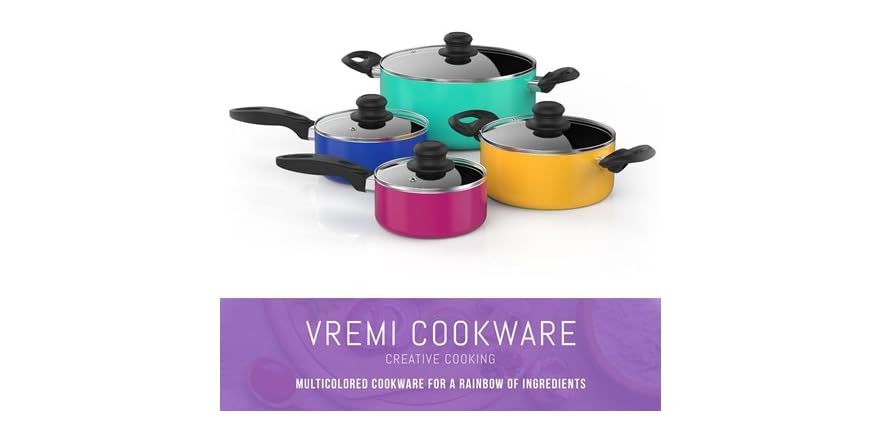 Vremi 15 Piece Nonstick Cookware Set, Multicolor