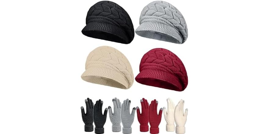 8 Pcs Women Hats Gloves Winter Set