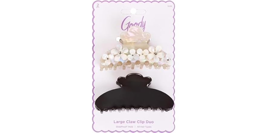 Goody Luxe Midi Gray Flowers and Black Claw Clips