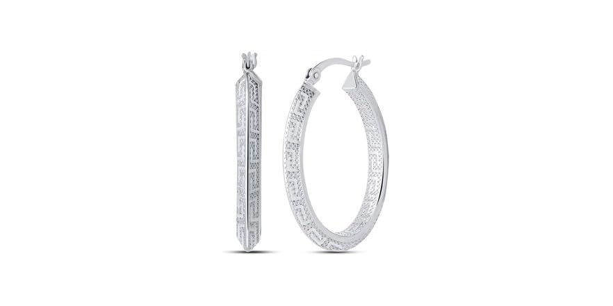 Sterling Silver Greek Key Hoop Earrings