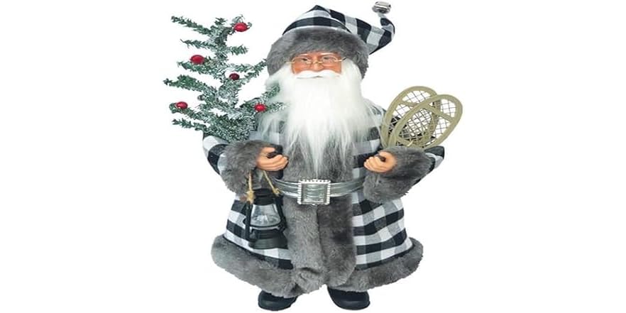 15" Black & White Plaid Santa
