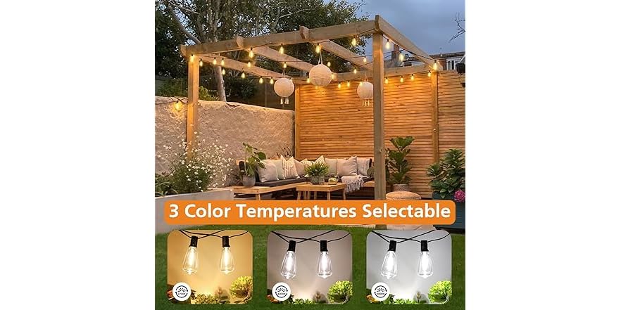Brightever Dimmable Outdoor String Lights w/ Remote,50FT