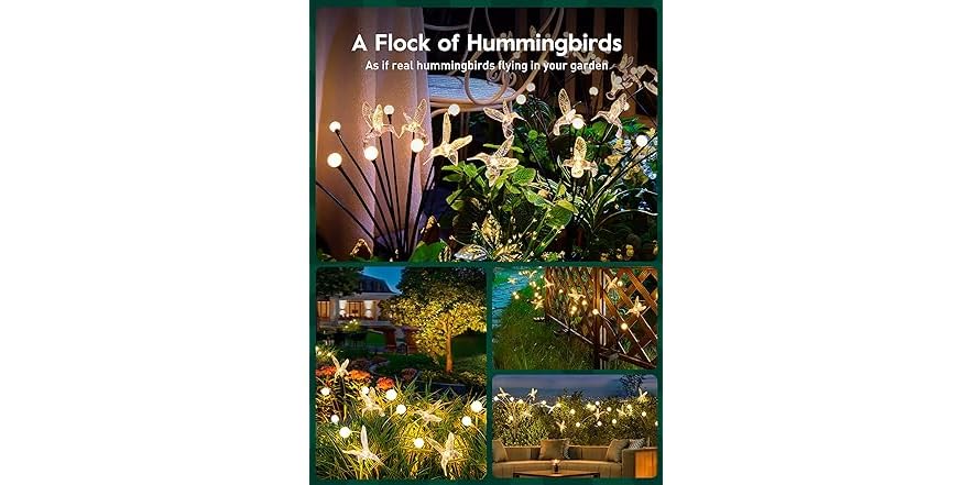 4-Pack 12 LED Hummingbirds Solar Firefly Lights