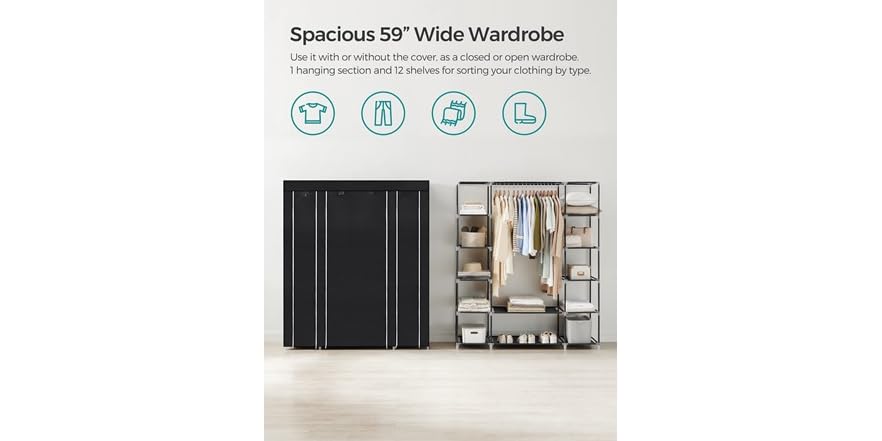 SONGMICS Closet Wardrobe 12 Compartments