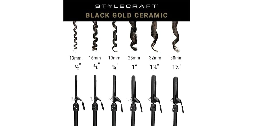 StyleCraft Stay-Temp Black Gold Professional Curling Iron 1 inch