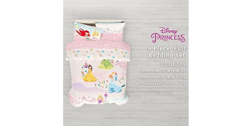 Franco Disney Princess Kids Bedding 5PC Set- Full (Open Box)