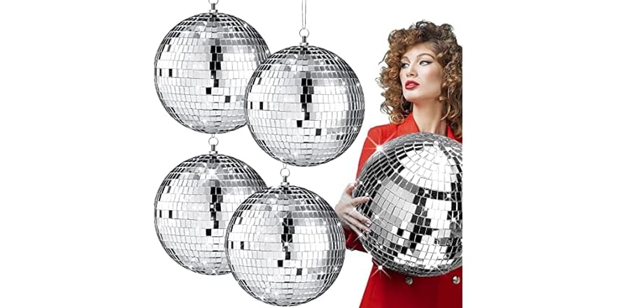 4 Pack 8" Hanging Silver Disco Ball