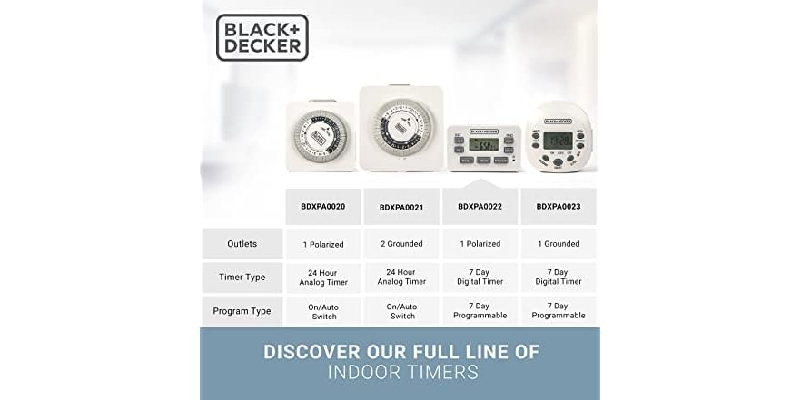 BLACK+DECKER Polarized Digital Light Timers, 2pk