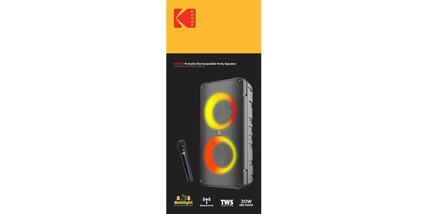 KODAK 4" Double-Woofer Party Tower Speaker w/ Mic