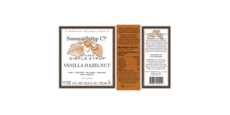 (2 Pack) Sonoma Syrup Co. Coffee Lovers Hazelnut Syrup