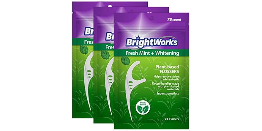 (225 Count) BrightWorks Fresh Mint + Whitening Dental Flossers