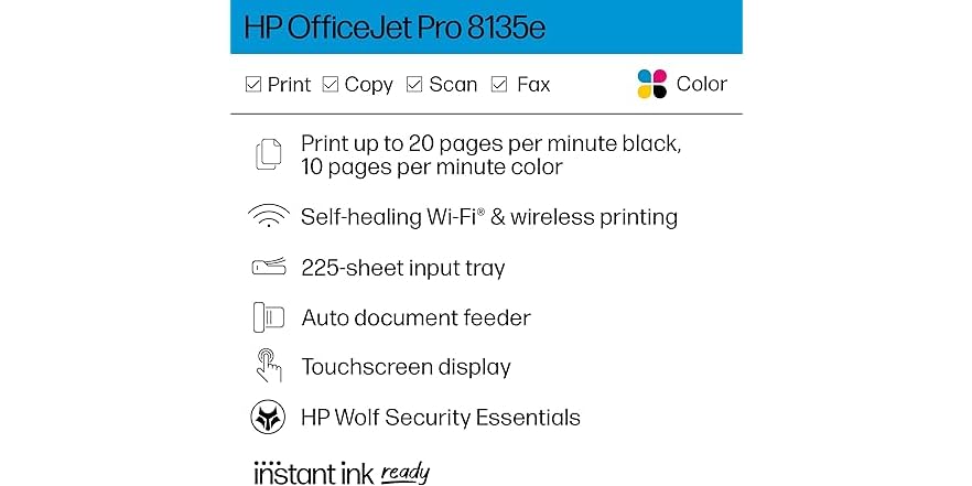 HP OfficeJet Pro 8135e Wireless Inkjet Printer