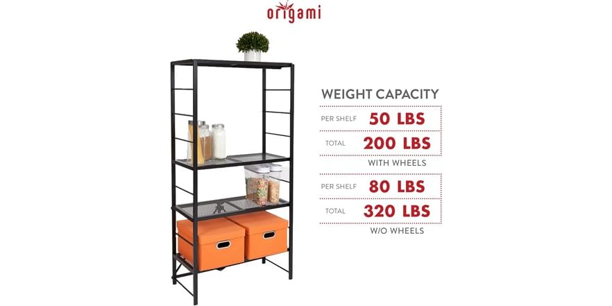Origami 4 Tier Adjustable Shelf Rack - Black
