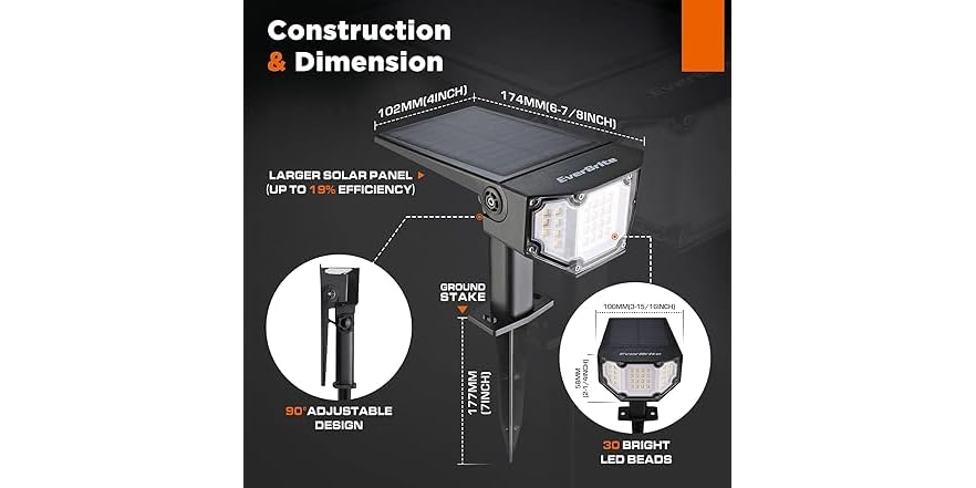 EverBrite 30 LED Solar Landscape Spotlights - Outdoor