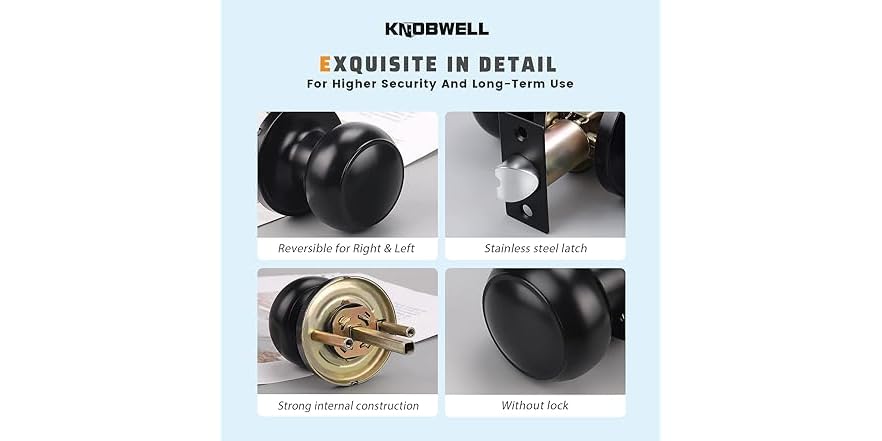5 Pack Matte Black Passage Door Knobs