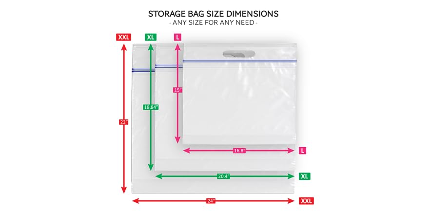 Multi-pack Jumbo Zip Storage Bags - L