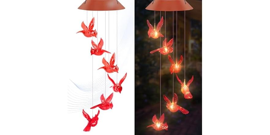 Solar Cardinal Bird Wind Chimes Outdoor