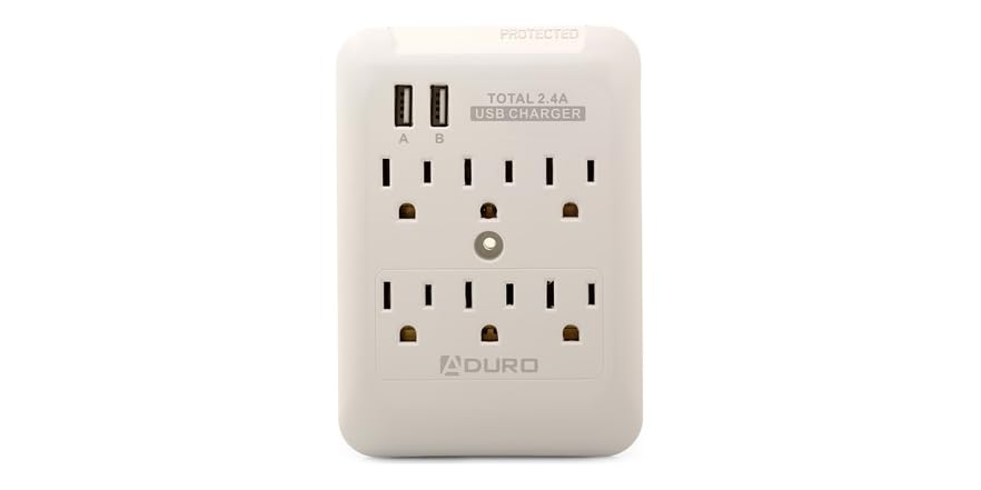 Aduro Charging Station/Surge Protector w/6 outlets, 2 USB