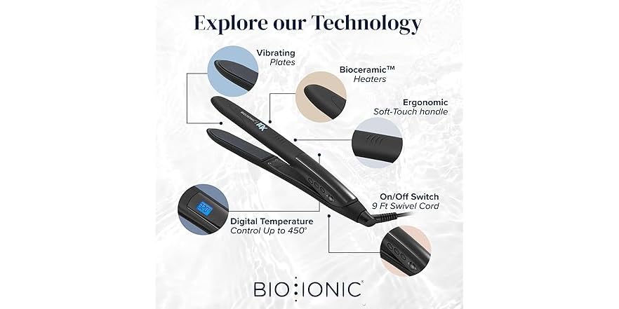 Bio Ionic 10X Styling Iron with 1" Sonic Vibrating Plates (Open Box)