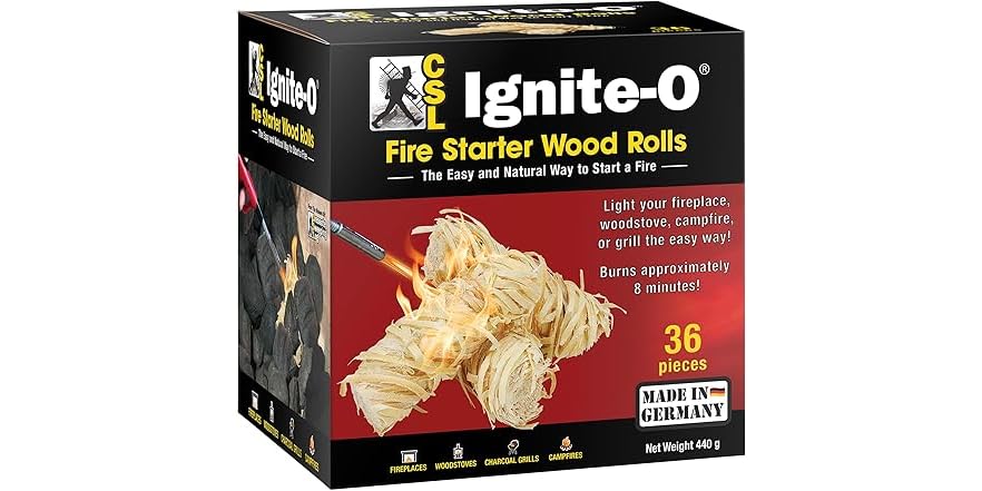 Ignite-O Fire Starter Natural Wood Rolls - 36 Pcs