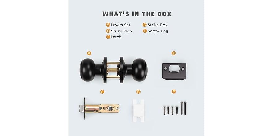 5 Pack Matte Black Passage Door Knobs