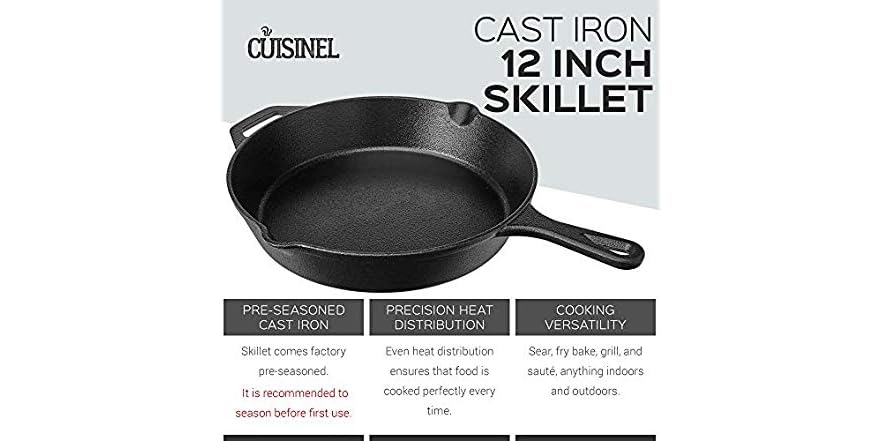 Cuisinel 12-Inch Cast Iron Skillet