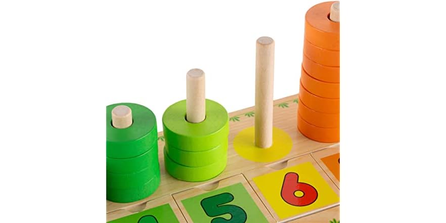 Wooden Rainbow Stacking Rings Counting Toy