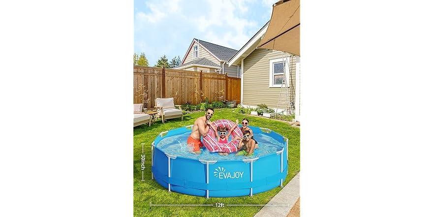 EVAJOY 12ft x 30in Metal Frame Swimming Pool