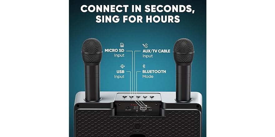 (NEW) MASINGO Karaoke Machine with 2 Wireless Microphones