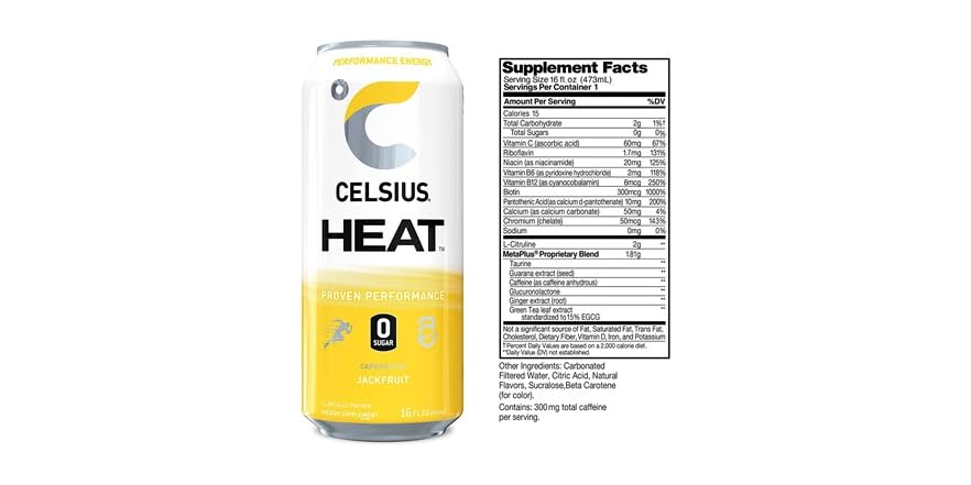 (12 Pack) CELSIUS HEAT Performance Energy Drink, Jackfruit