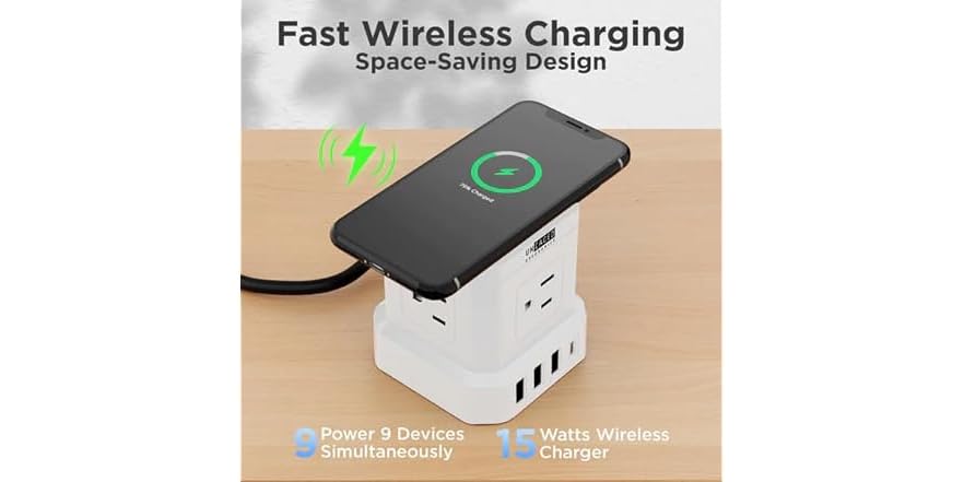 Uncaged Ergonomics 10ft Power Cube w/Wireless Charging