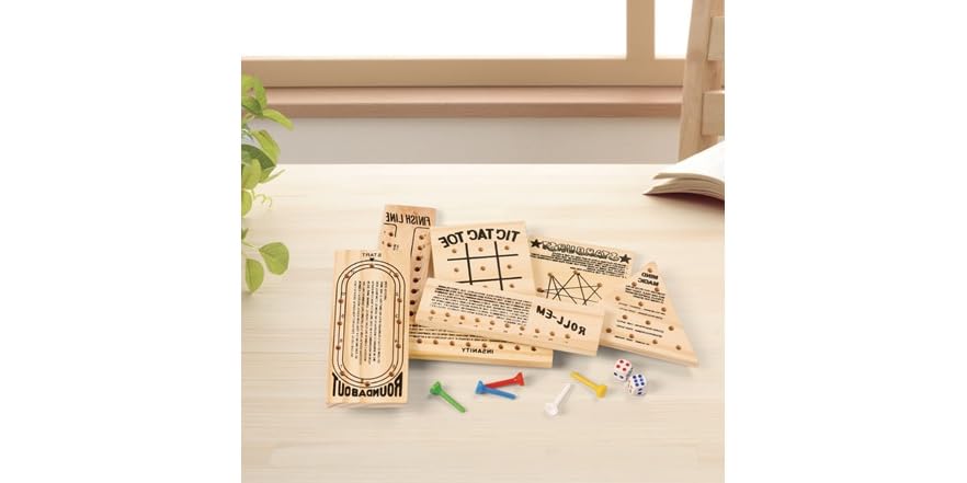 7 Pack Mini Wood Games with Dice and Pegs, Tic Tac Toe, Mind Magic ...